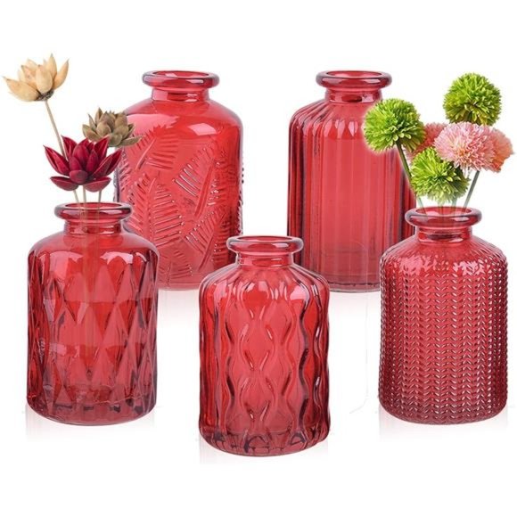 Accents | Set Of 5 Glass Small Bud Vase Red Vase For Centerpieces Glass ...